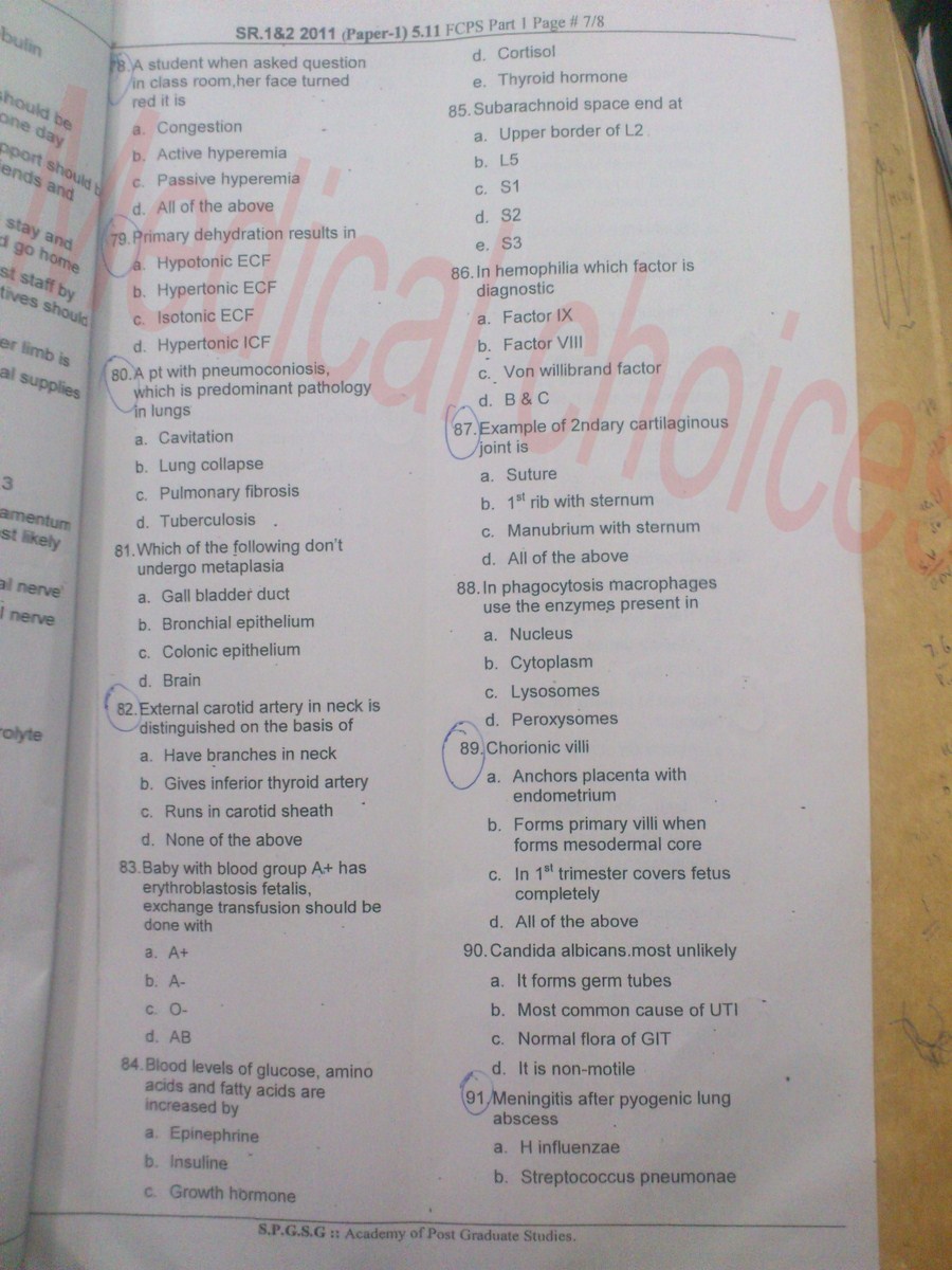 FCPS Part 1 Past Papers Original | MEDICAL CHOICES